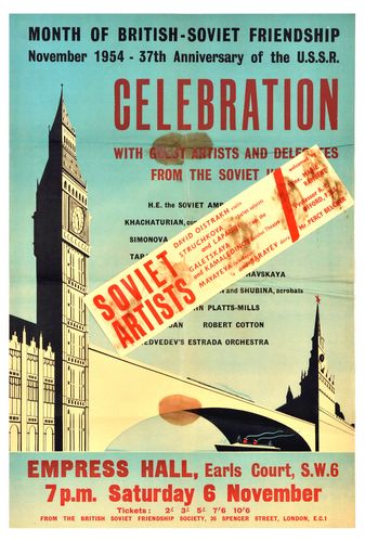 Vintage 1954 British Friends Of The Soviet Union Celebration Poster Re ...