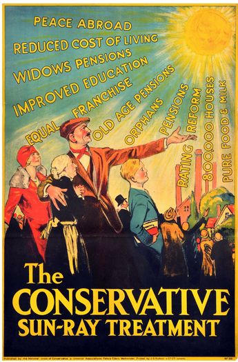 Vintage 1920's Conservative Party Sun Ray Treatment Election Poster Pr ...