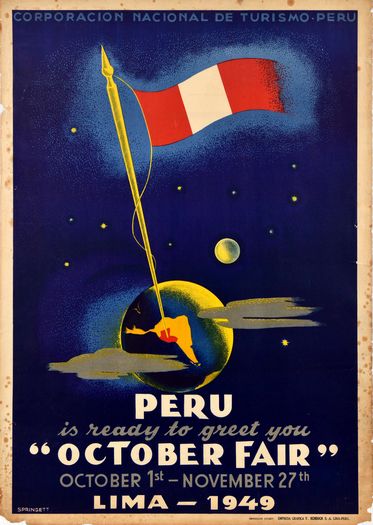 Vintage 1949 Lima Peru October Fair Tourism Poster Print A3/A4 ...