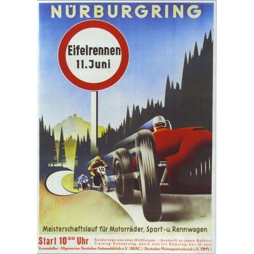 1930’s Nurburgring German Motor Racing Poster A3/A2/A1 Print – Vintage ...
