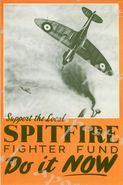 Vintage World War Two Spitfire Fighter Fund Poster A4/A3/A2/A1 Print ...
