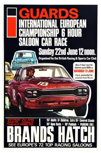 Vintage 1960's Saloon Car Race Brands Hatch Motor Racing Poster A3/A4 ...