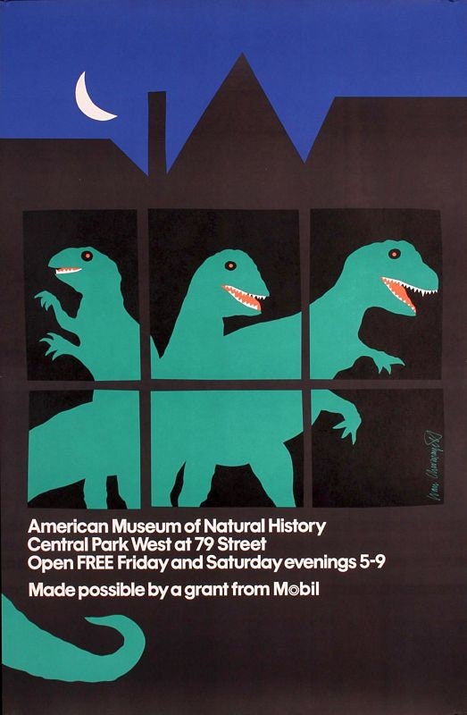 Vintage Dinosaur Exhibition American Nat History Museum Tourism Poster ...