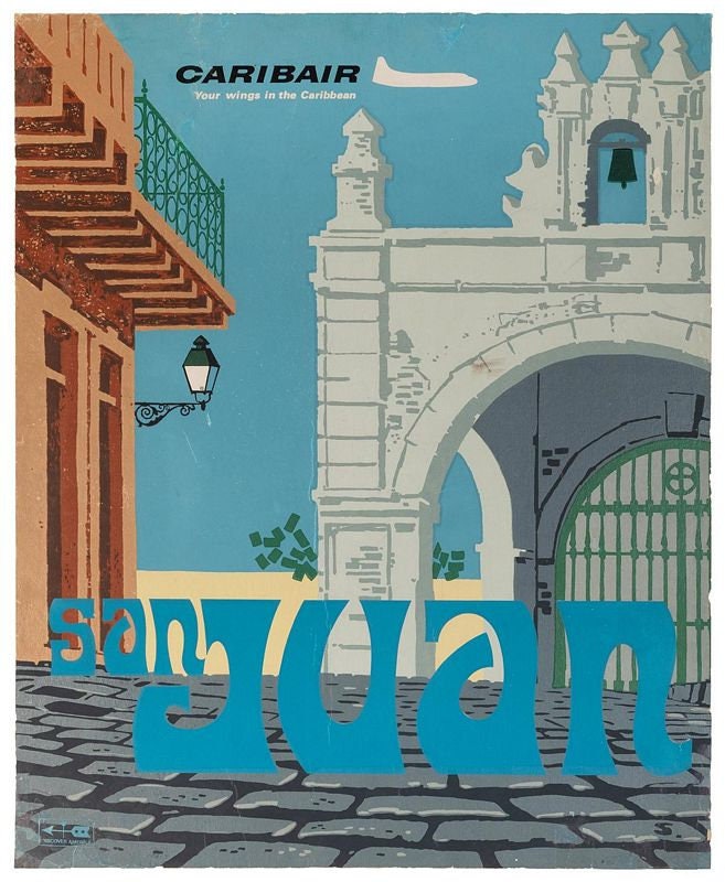 Vintage Caribair Flights To San Juan Airline Poster Print A3/A4 ...