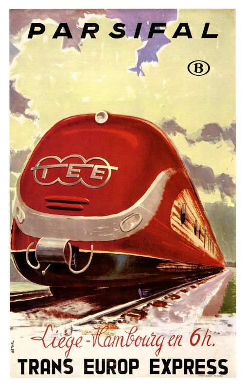 Vintage Trans Europe Express Liege Hamburg Railway Poster Print A3/A4 ...