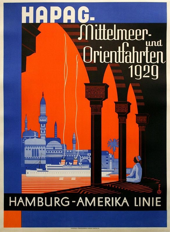 Vintage 1929 German Cruise To The Middle East Tourism Poster Print A3 ...