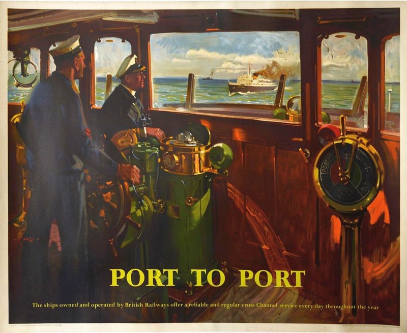 Vintage British Rail Cross Channel Ferry Port To Port Railway Poster P ...