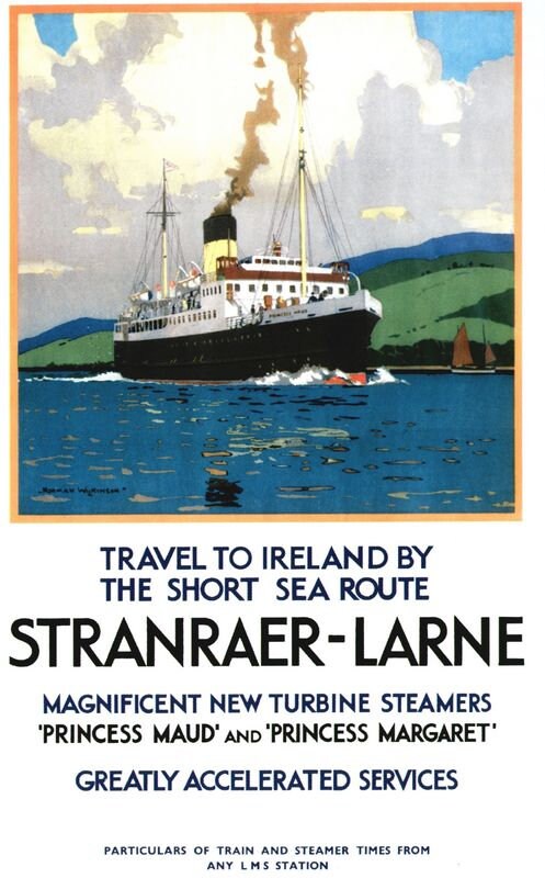 Vintage Stranraer to Larne Northern Ireland Ferry Poster A4/A3/A2/A1 P ...