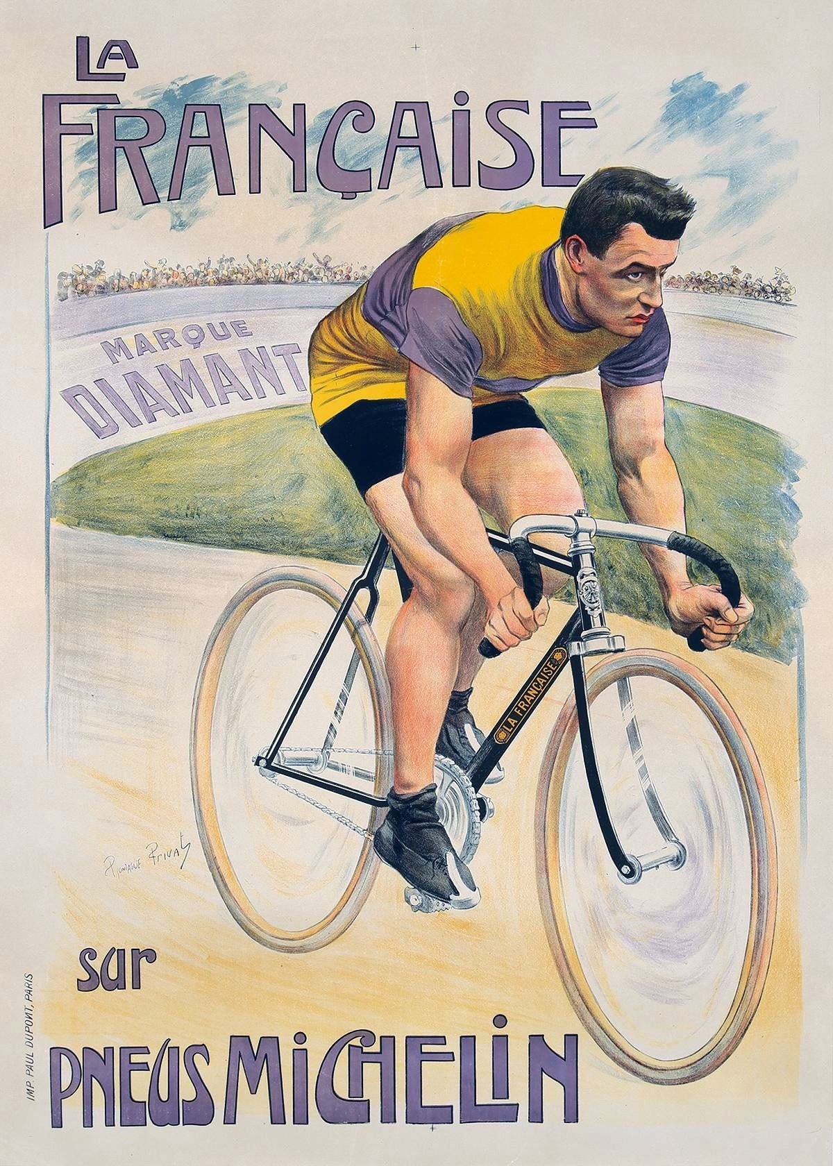 Vintage French Michelin Tour De France Cycling Advertisement Poster Pr ...