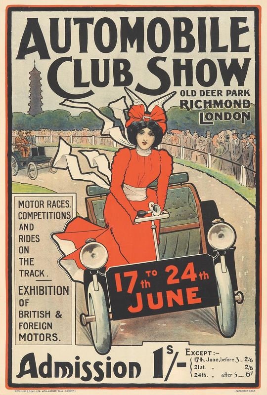 Vintage Early 20th Century Richmond London Automobile Club Show Poster ...