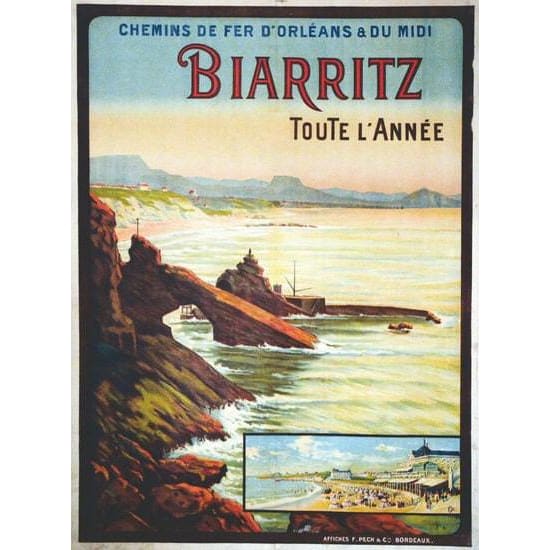 Vintage Biarritz France All Year Tourism Poster A3 Print – Vintage ...