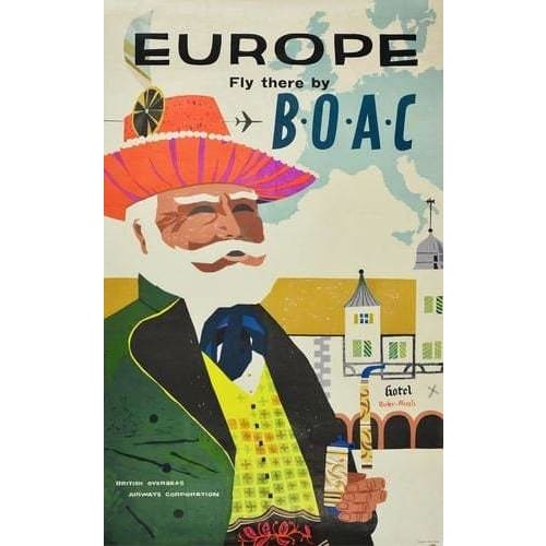Vintage BOAC Flights to Europe Airline Poster Print A3 – Vintage Poster ...