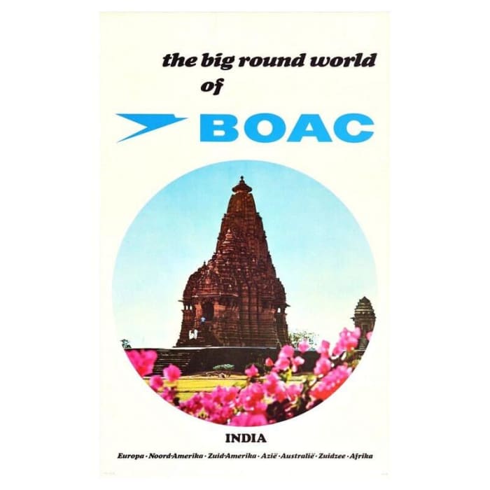 Vintage BOAC Flights To India Airline Poster Print A3/A4 – Vintage ...