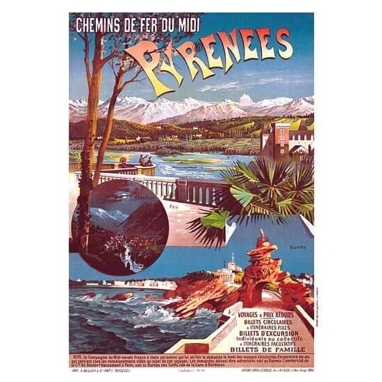Vintage French Pyrenees Tourism Poster A3 Print Vintage – Vintage ...