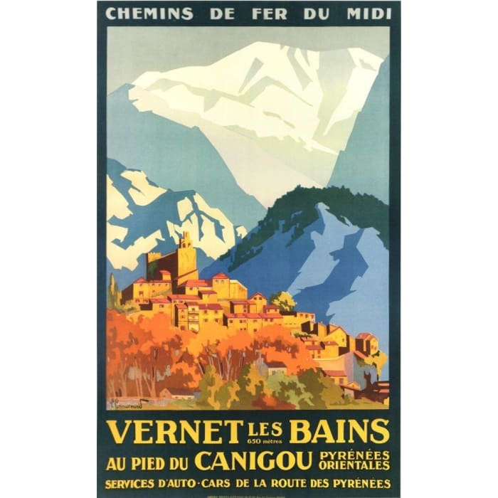 Vintage French Vernet Les Bains Pyrenees Tourism Poster – Vintage ...