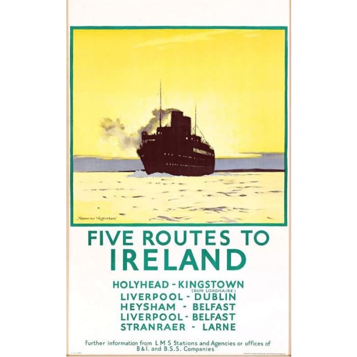 Vintage LMS Five Routes To Ireland Railway Poster Print – Vintage ...