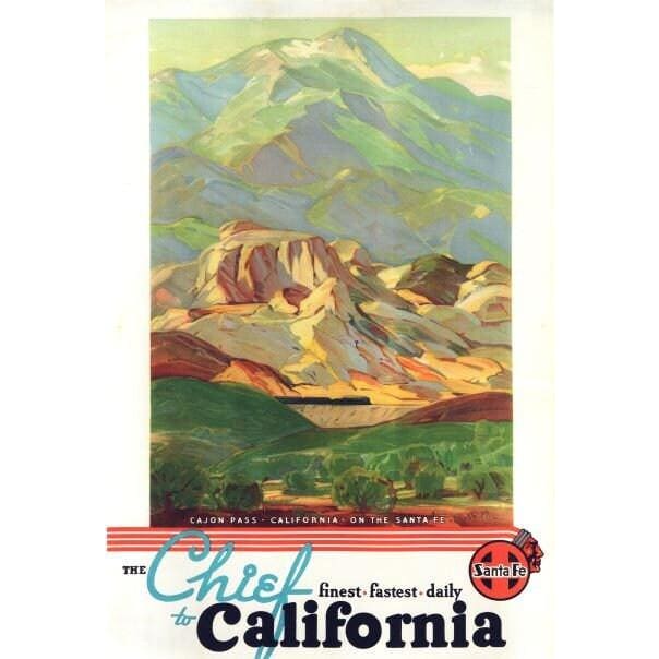 Vintage Santa Fe Railroad California Chief Tourism Poster – Vintage ...