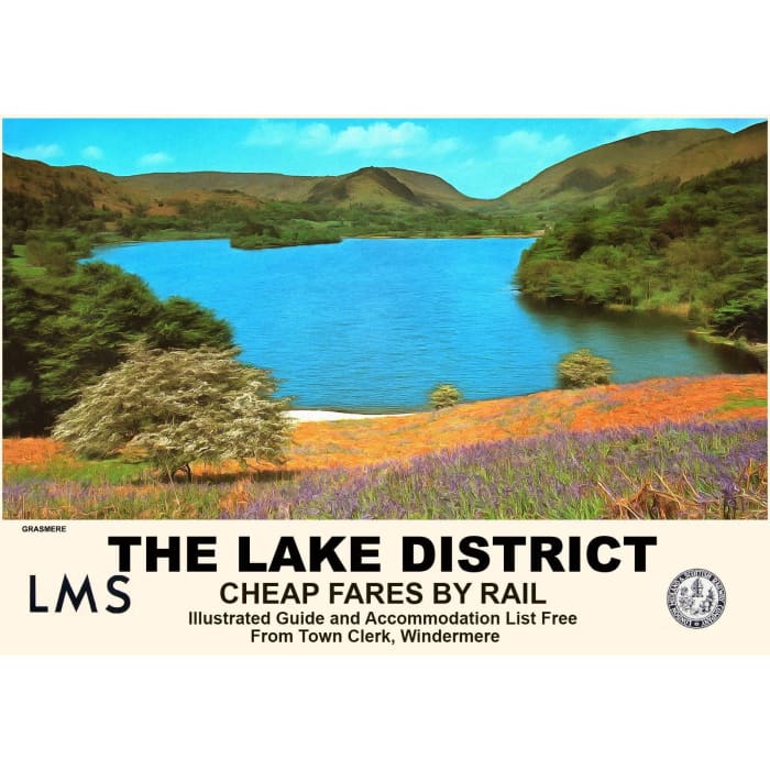 Vintage Style Railway Poster Grasmere Lake District A3/A2 – Vintage ...