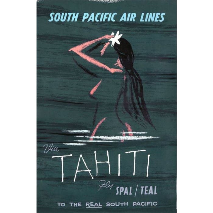 Vintage Teal Airlines Flights To Tahiti Airline Poster Print – Vintage ...